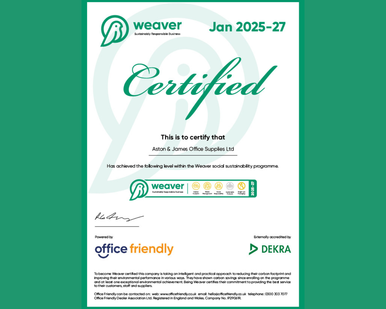 Aston & James Achieves Gold in Sustainability – Committed to a Greener ...