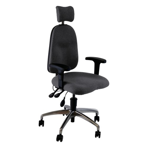 UNI 1 Ergonomic Task Operator Chair Paseo Grey Chrome Base Height Adjustable Arms Headrest ...