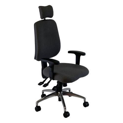 UNI 3 Ergonomic Task Operator Chair Havana Black Chrome Base Height Adjustable Arms Headrest ...