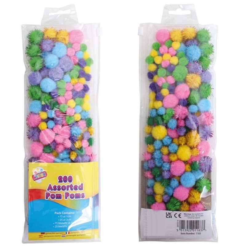 School Pom Poms Assorted [Pack 200] - Education and School Supplies Swindon
