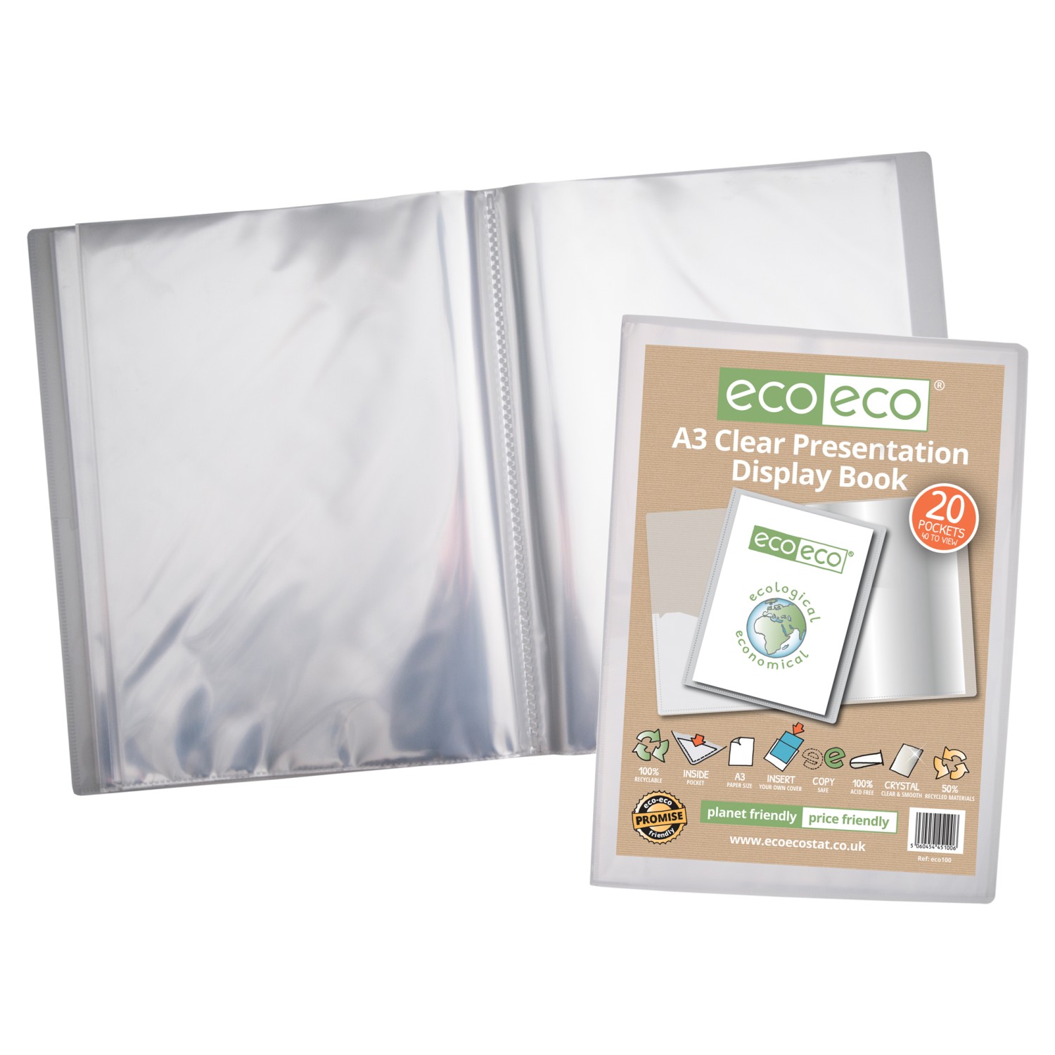 Eco Eco Recycled Pocket Presentation Display Book Clear A3 20 Pockets ...