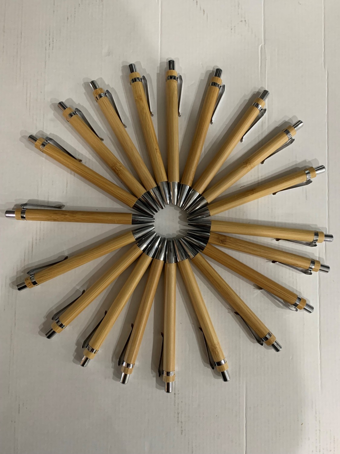Bulk Refillable Bamboo Pens Black Ink Metal Clip x 20