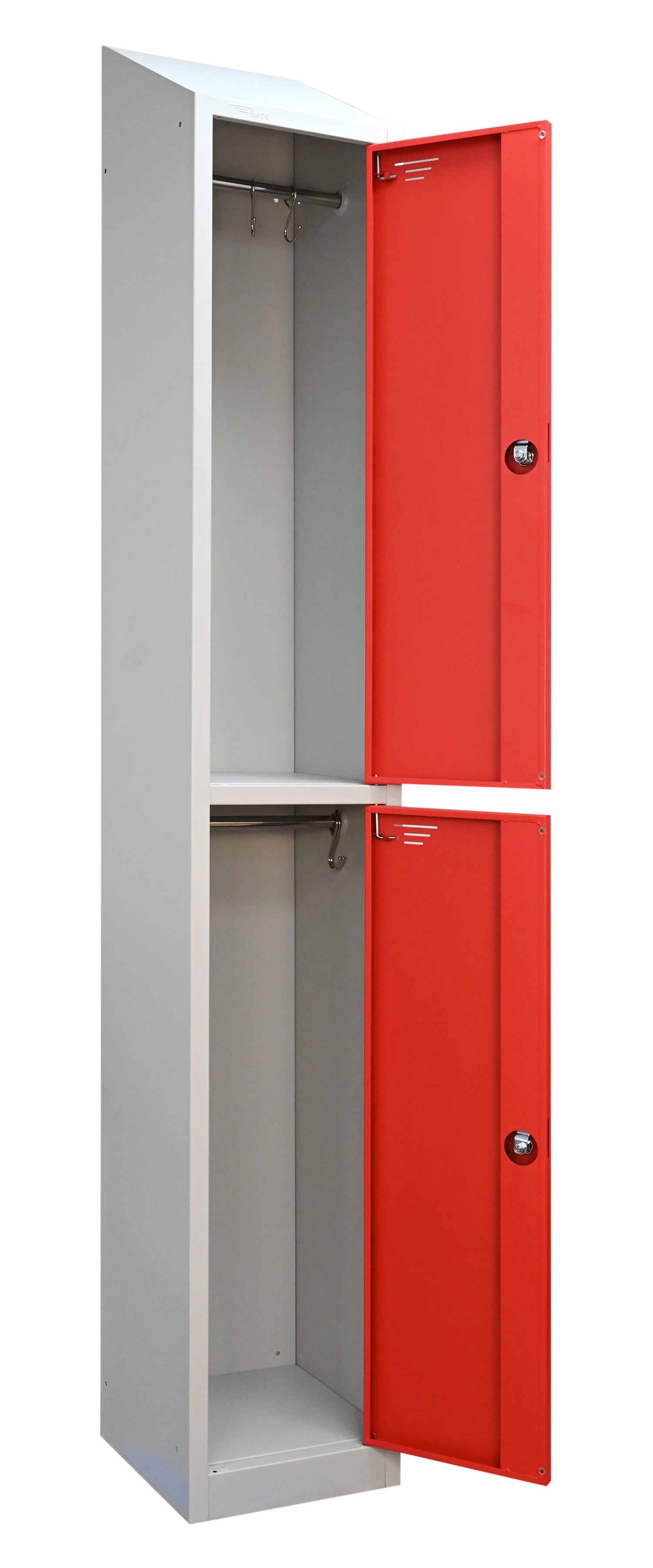 2 Door Locker H1950mm x W300 x D450 Red Doors and Sloping Top