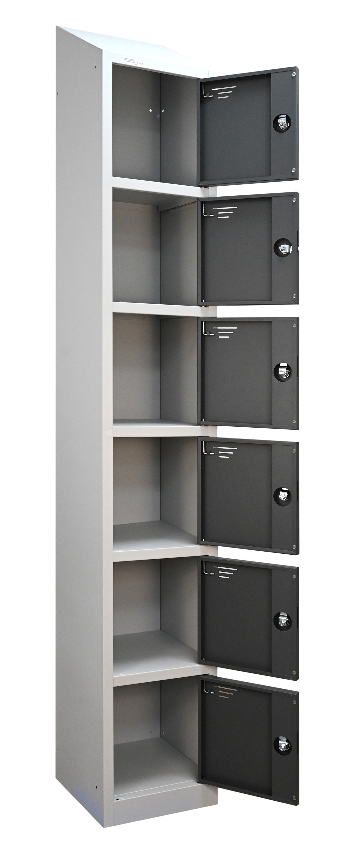 6 Door Locker H1950mm x W300 x D300 Dark Grey Doors and Sloping Top