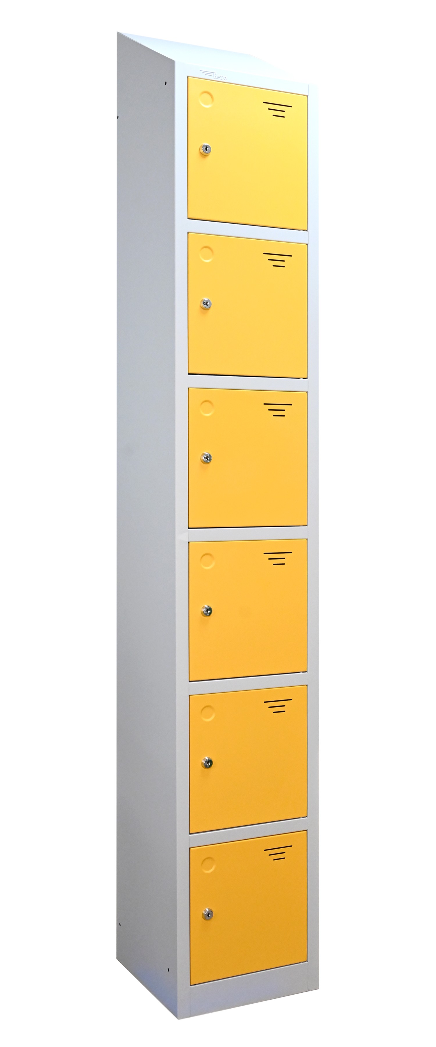 6 Door Locker H1950mm x W300 x D300 Yellow Doors and Sloping Top