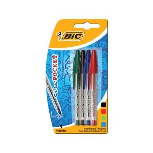 Bic Cristal Pocket Biro Assorted card of 4