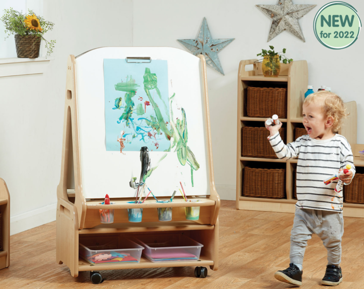 Millhouse Double-Sided 2 Station White Board Easel with Low Storage Trolley