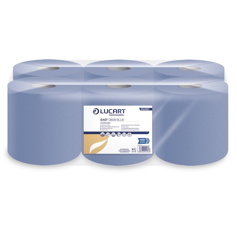 BLUE CENTRE FEED ROLL EMBOSSED 2 PLY 80m (6)